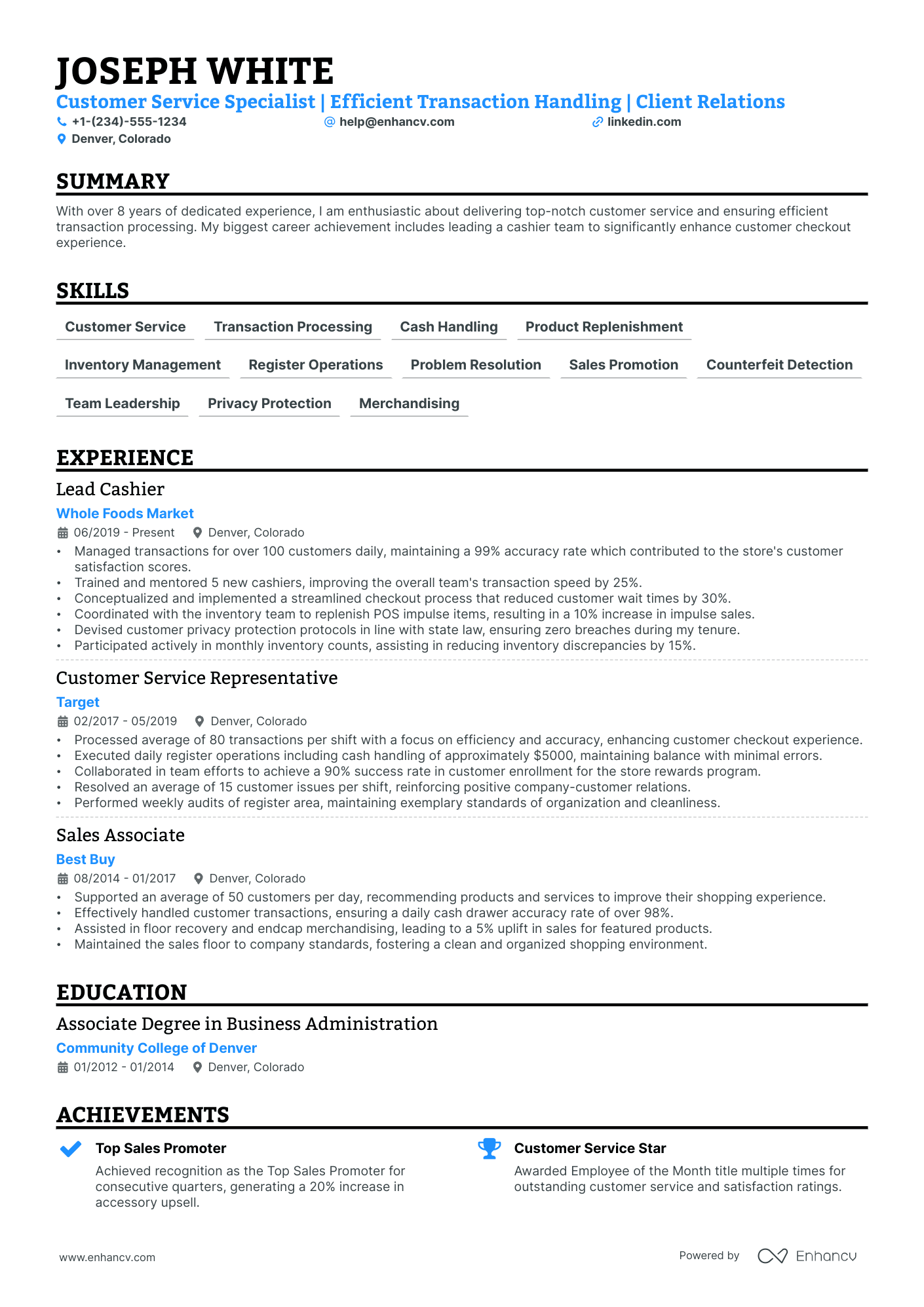 5 Customer Service Cashier Resume Examples & Guide for 2024