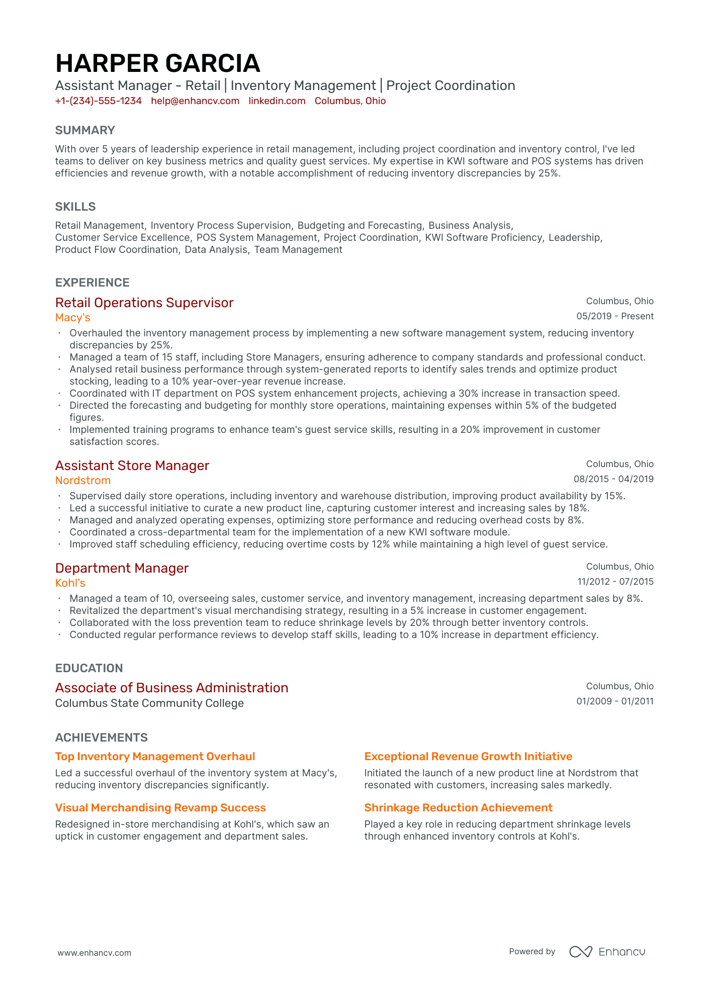 5 Assistant Manager Retail Resume Examples & Guide for 2024