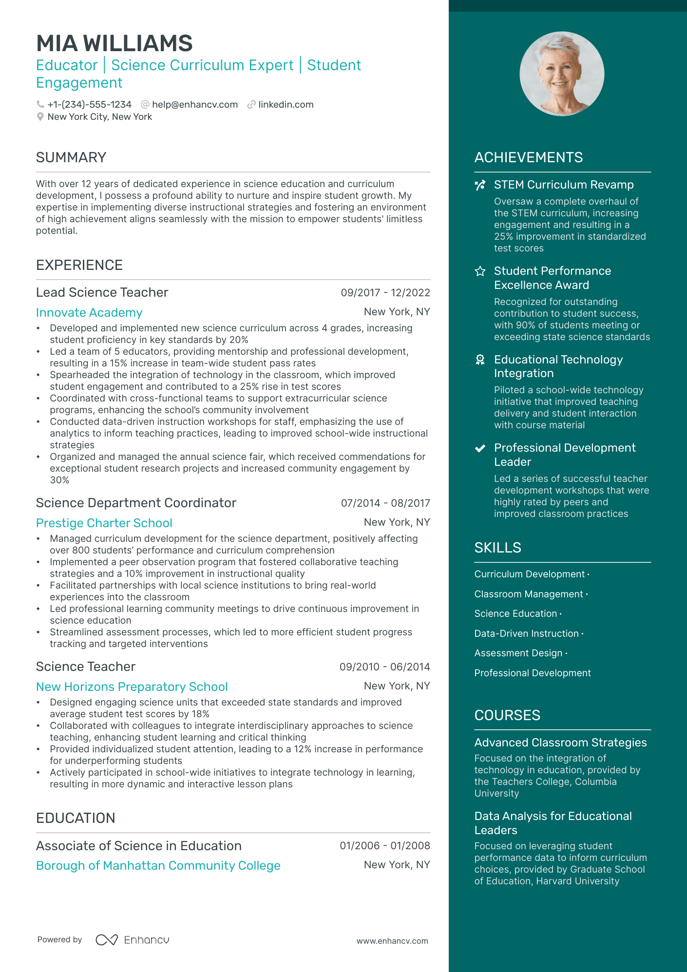 5 Science Teacher Resume Examples & Guide for 2024