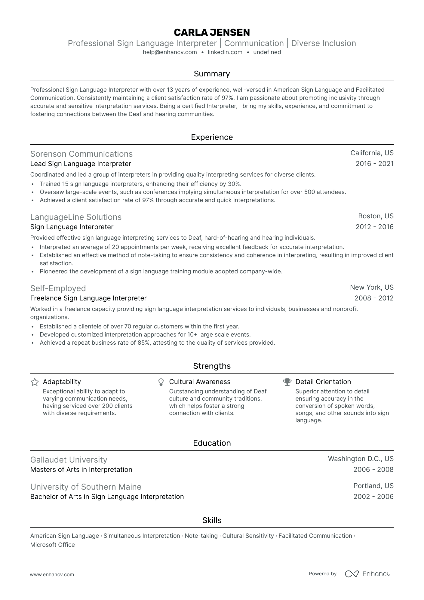 5 Sign Language Interpreter Resume Examples & Guide for 2024