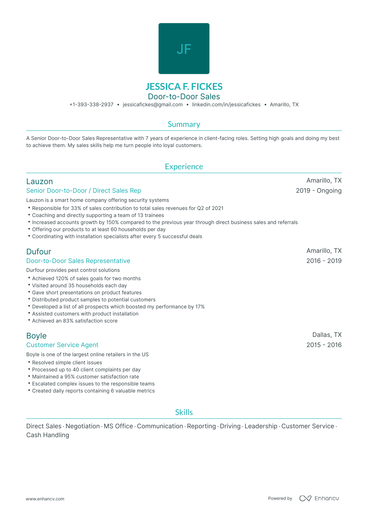 5 Door to Door Sales Resume Examples & Guide for 2024