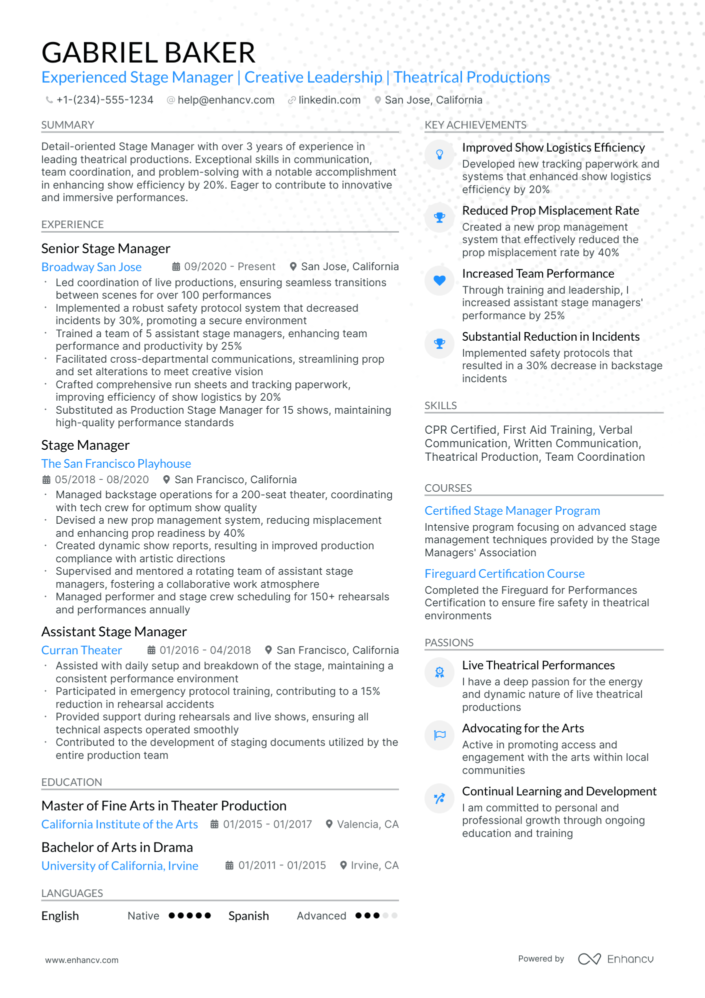 10 Stage Manager Resume Examples & Guide for 2026