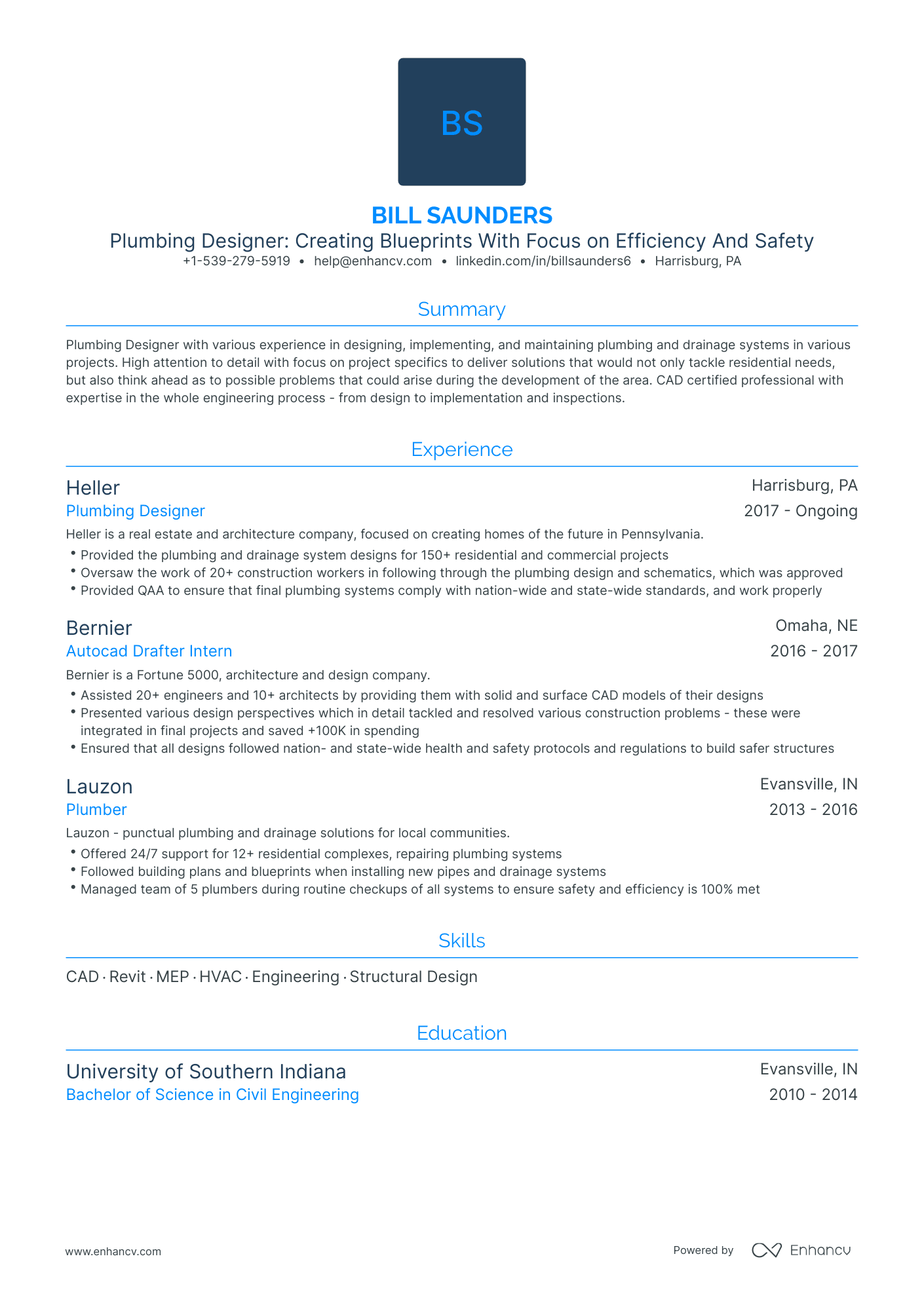 5 Plumbing Designer Resume Examples & Guide for 2024