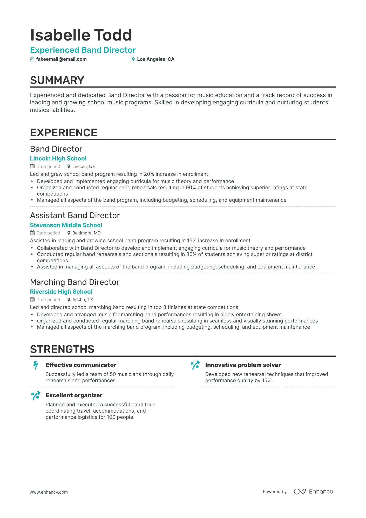 5 Band Director Resume Examples & Guide for 2024