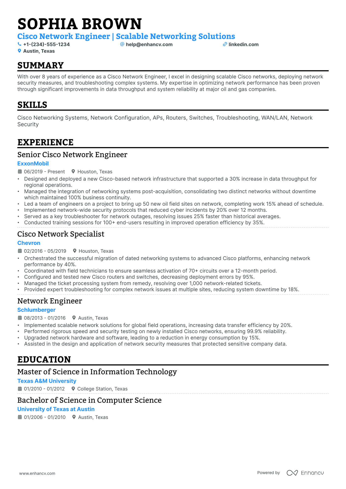 10 Cisco Network Engineer Resume Examples & Guide for 2025