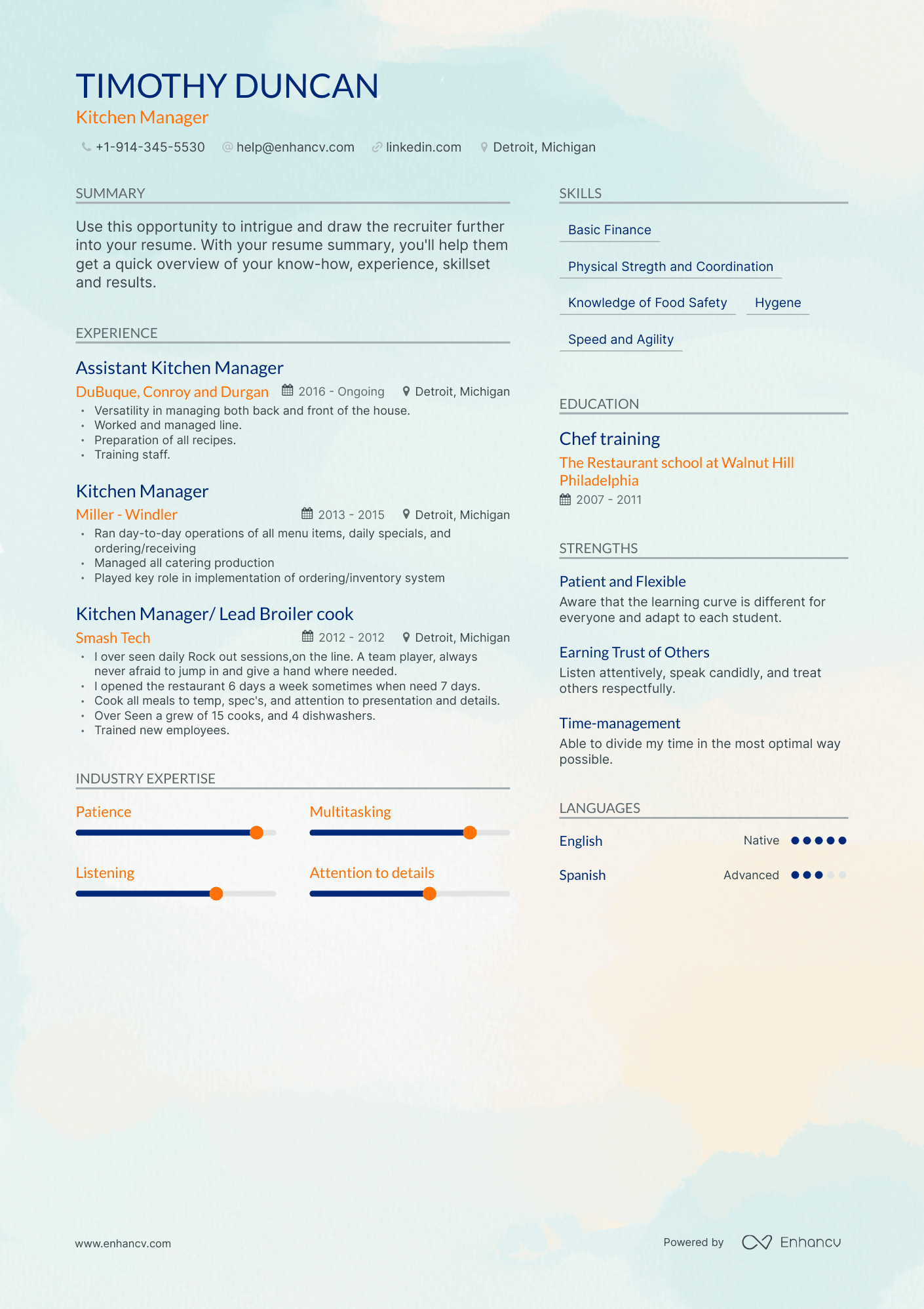 Kitchen Manager Resume Examples & Guide for 2023 (Layout, Skills ...
