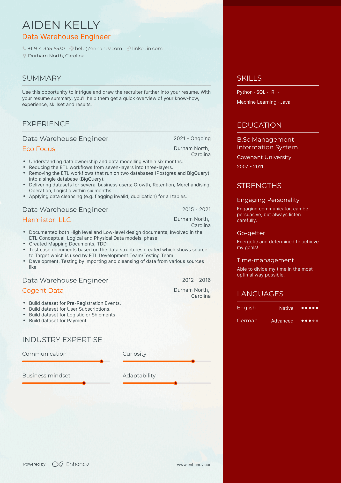Data Warehouse Engineer Resume Examples & Guide for 2023 (Layout ...