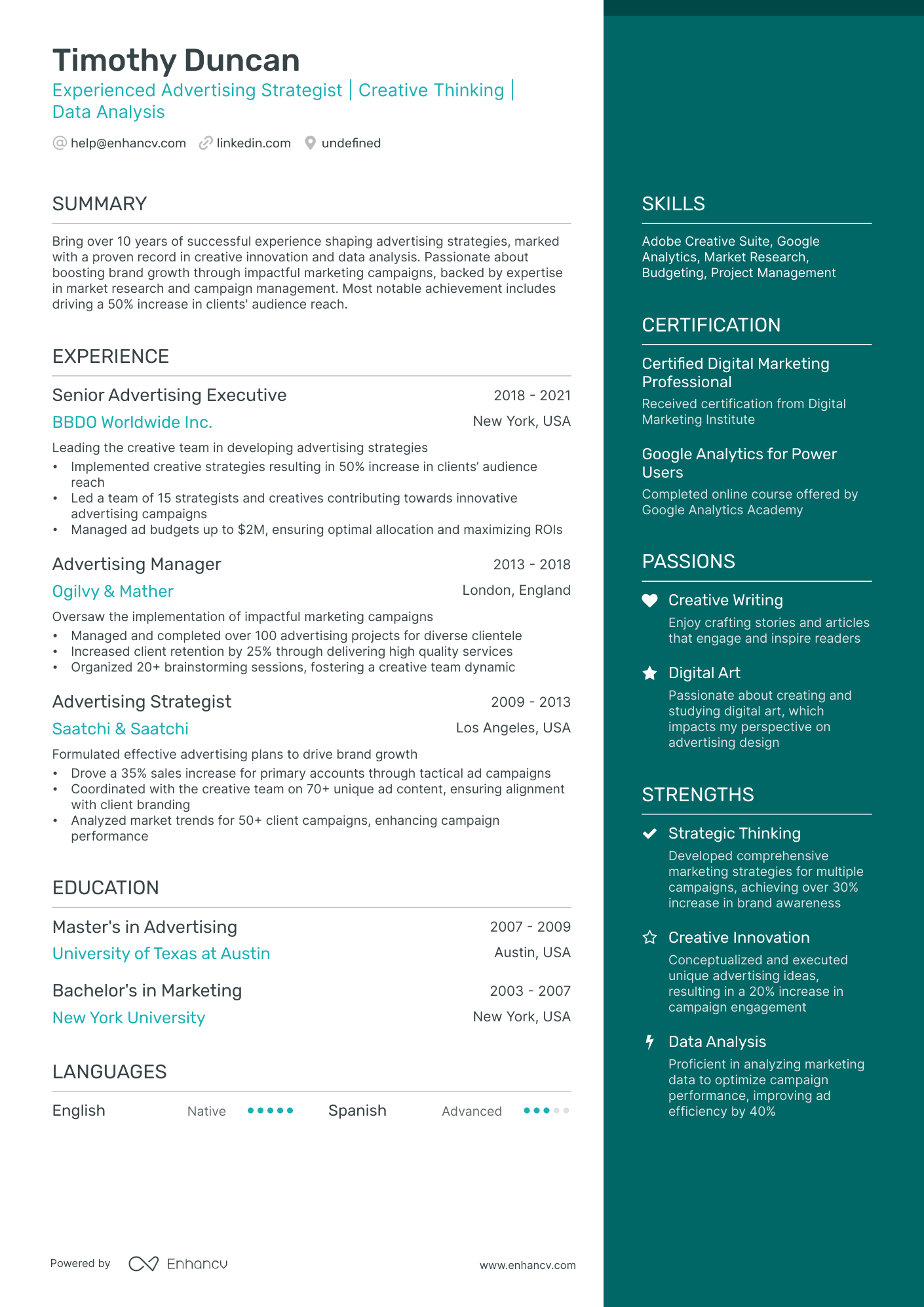 10 Advertising Agency Resume Examples & Guide for 2026