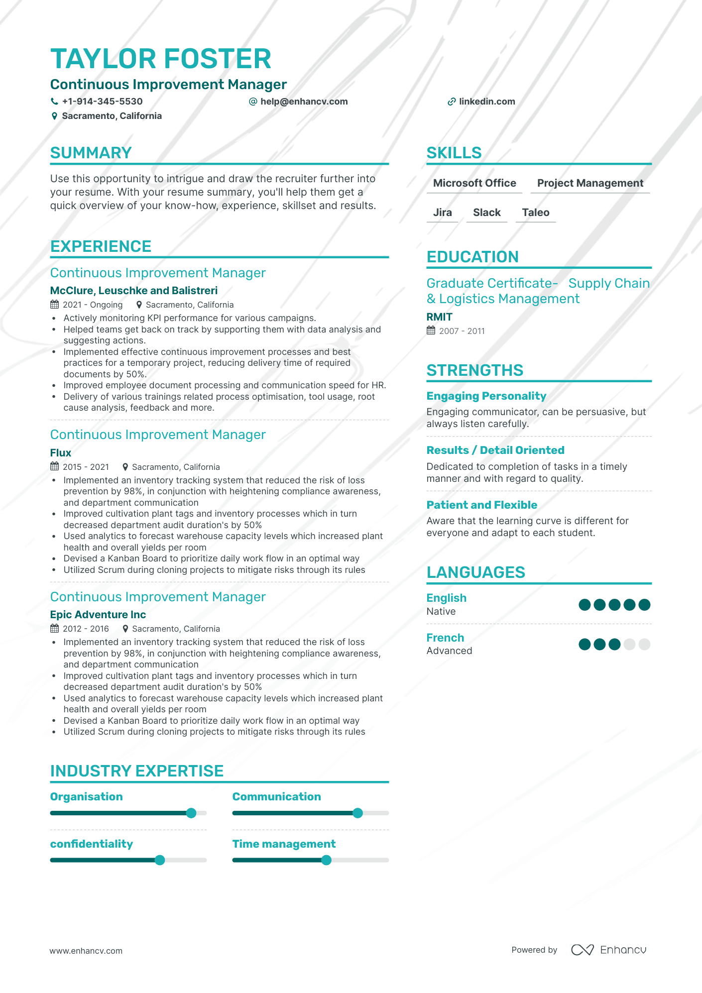 Continuous Improvement Manager Resume Examples & Guide for 2023 (Layout ...