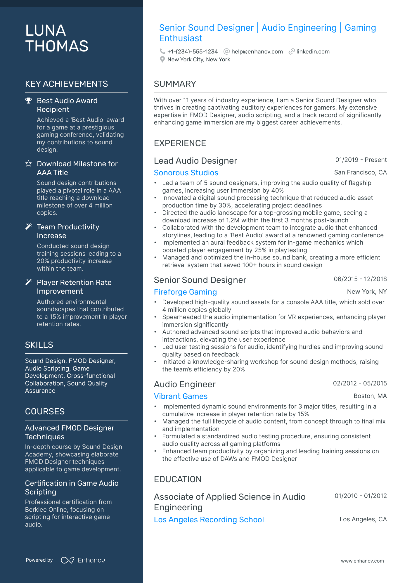 10 Sound Designer Resume Examples & Guide for 2025
