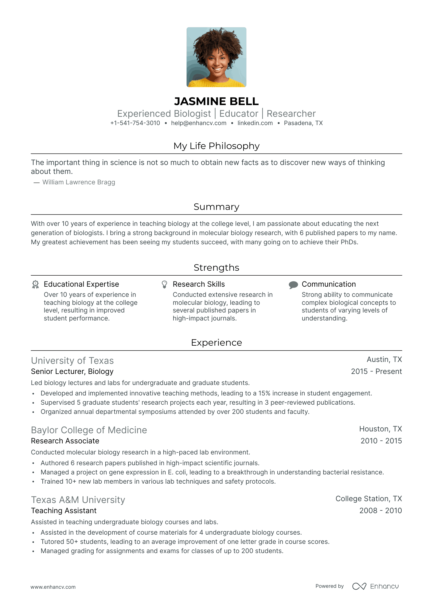 5 Biology Resume Examples & Guide for 2026