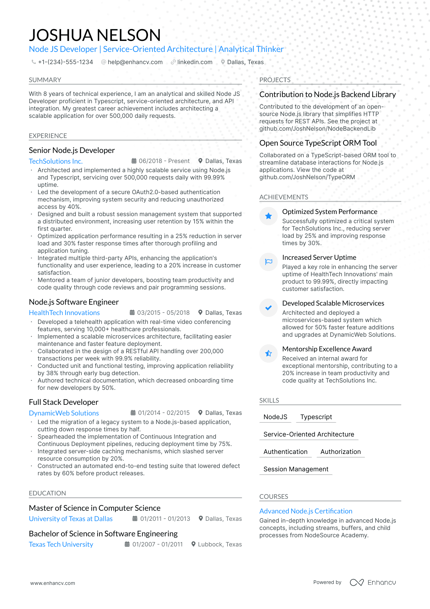 5 Node Js Developer Resume Examples & Guide for 2024