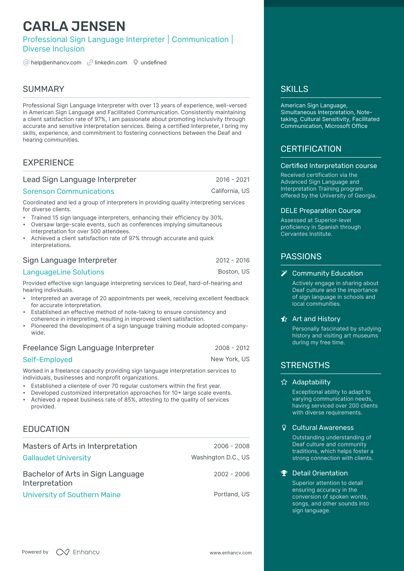 10 Sign Language Interpreter Resume Examples & Guide for 2025