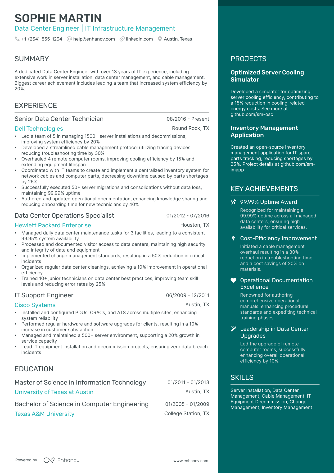10 Data Center Engineer Resume Examples & Guide for 2026