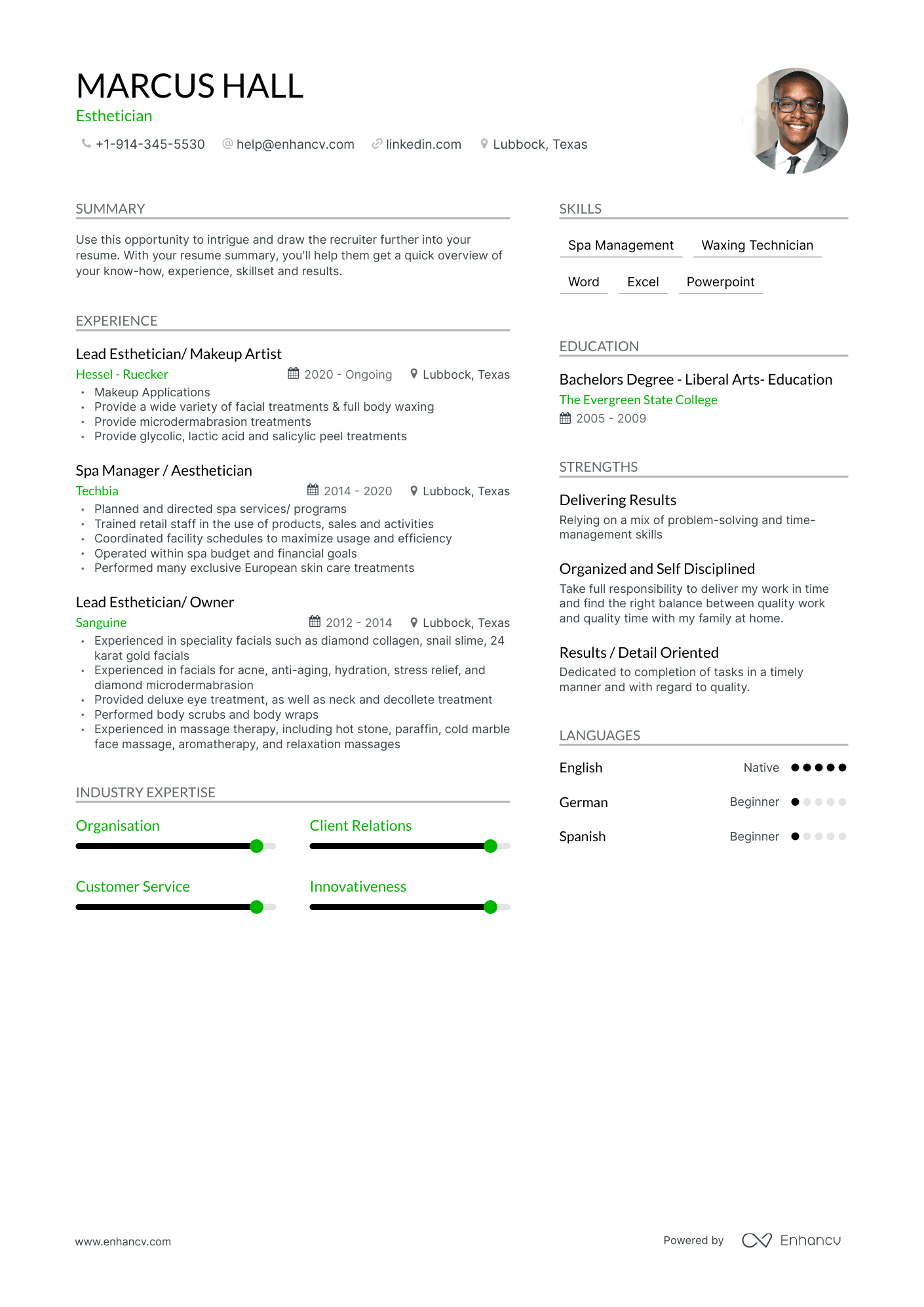 Job-Winning Esthetician Resume Examples, Samples & Tips | Enhancv ...