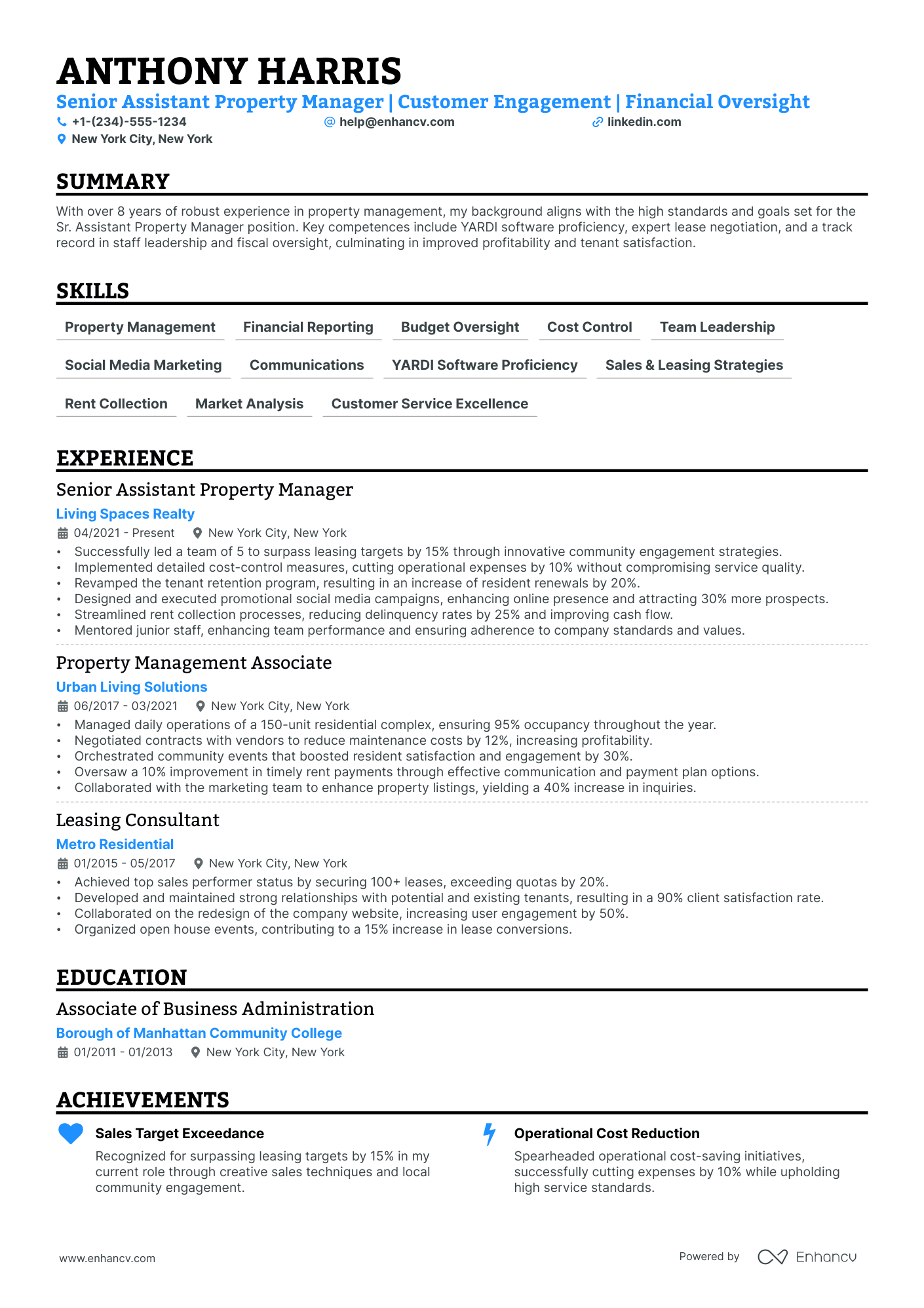 5 Assistant Property Manager Resume Examples & Guide for 2024