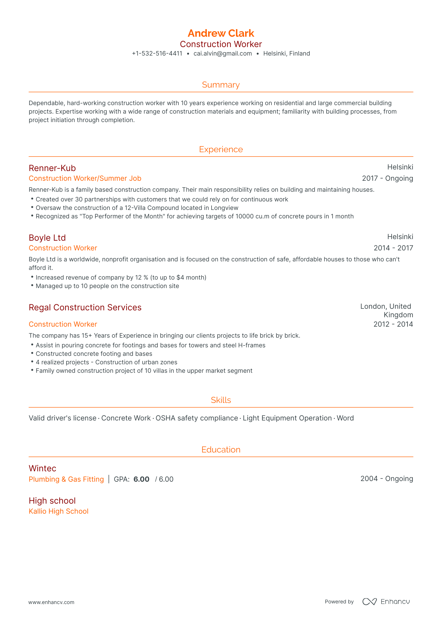12 Construction Worker Resume Examples & Guide for 2024