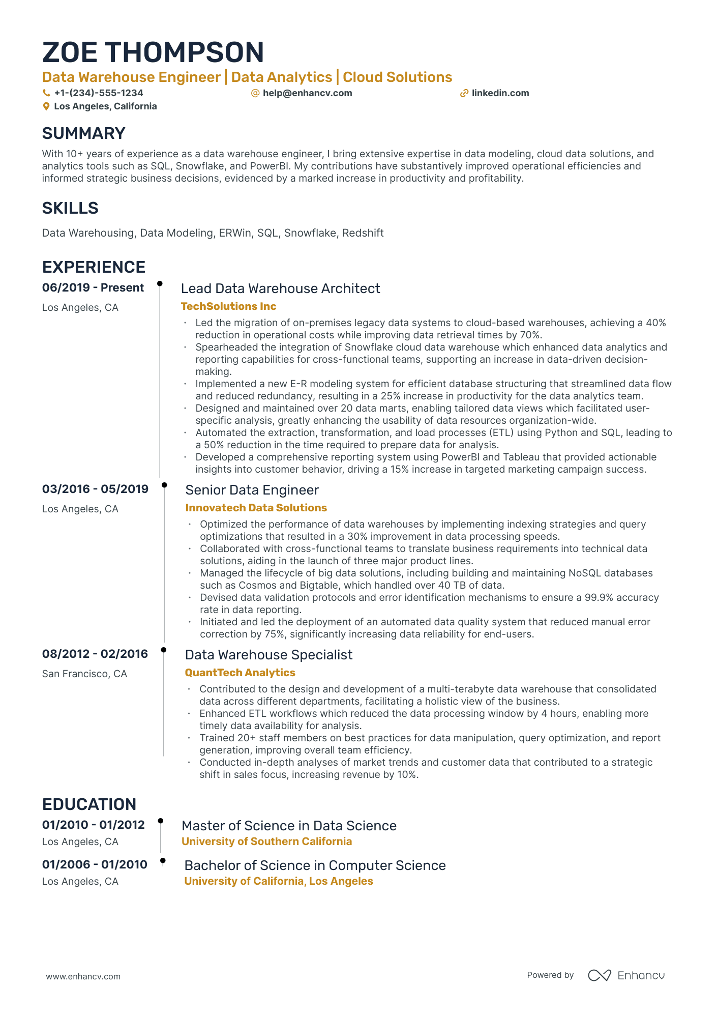 10 Data Warehouse Engineer Resume Examples & Guide for 2026