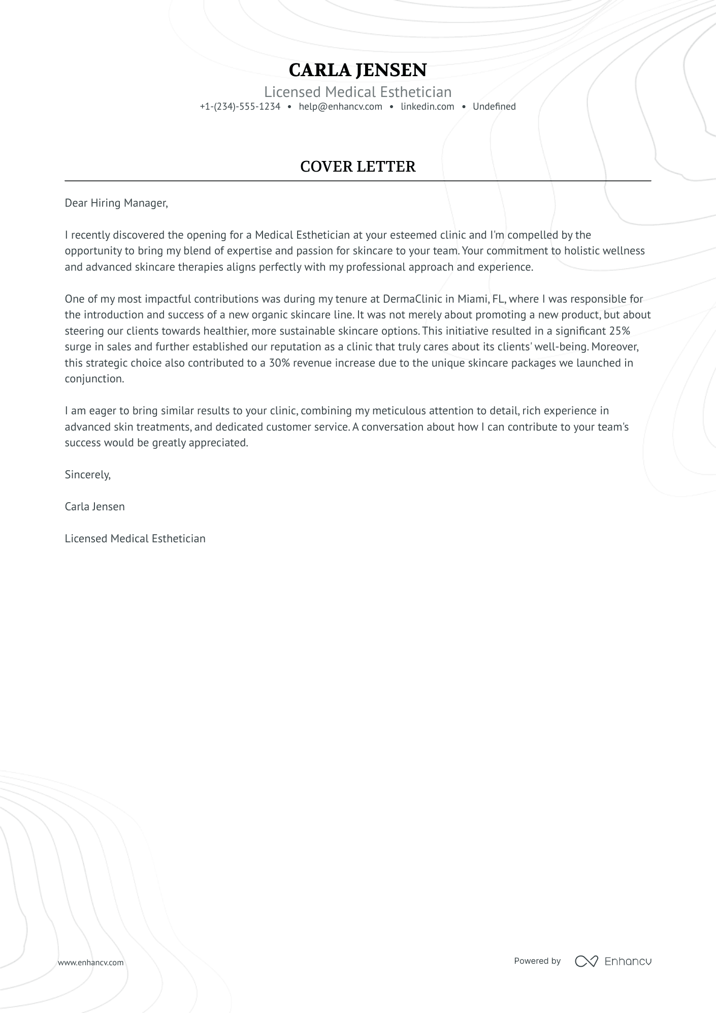 12 Professional Esthetician Cover Letter Examples and Template for 2024 ...