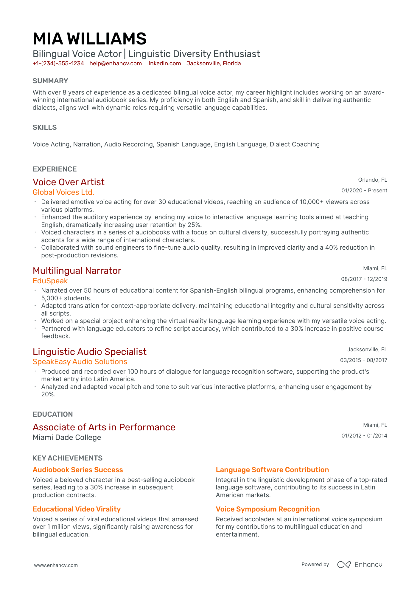 10 Voice Actor Resume Examples & Guide for 2025