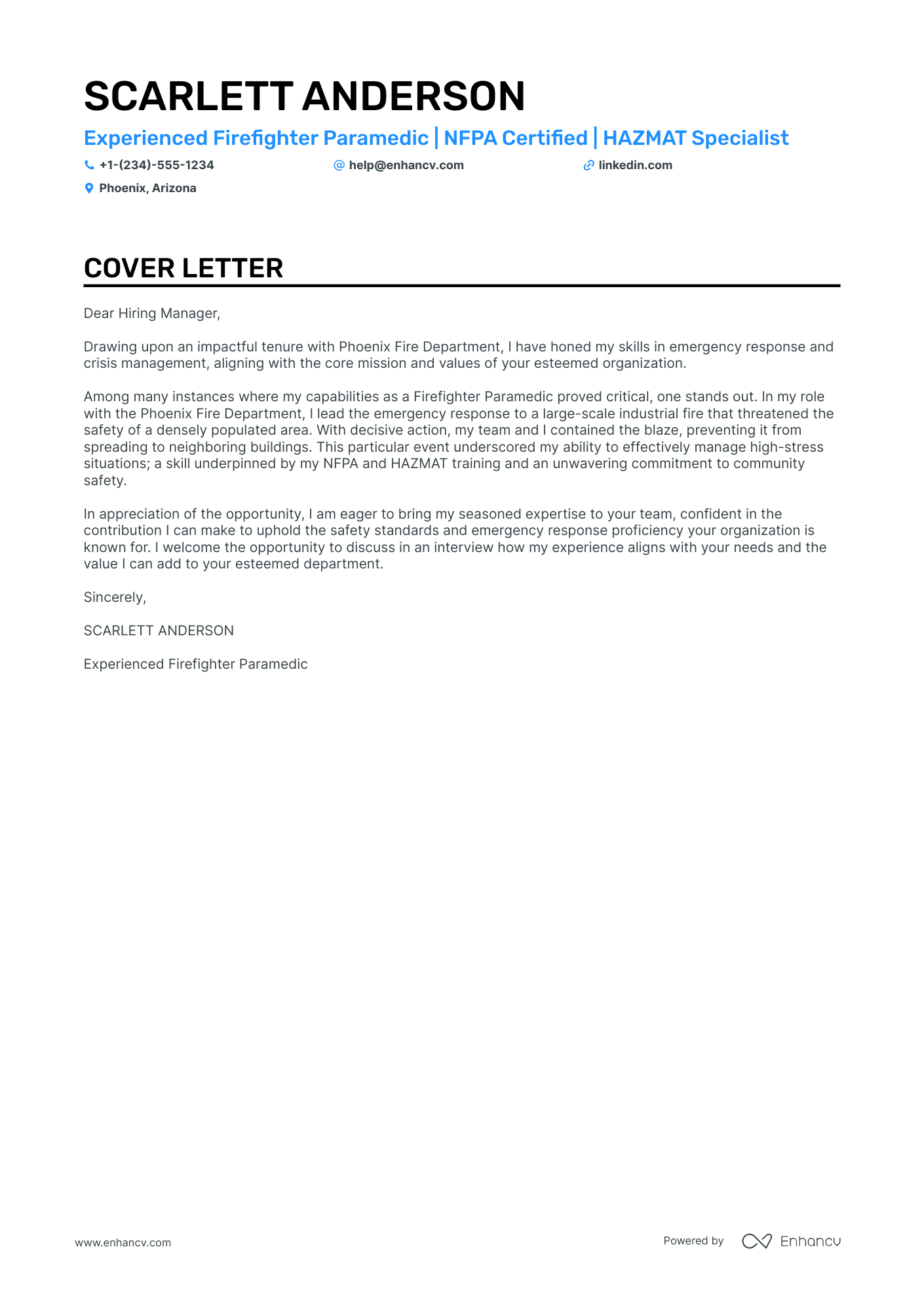 5 Professional Firefighter Cover Letter Examples and Template for 2024 ...