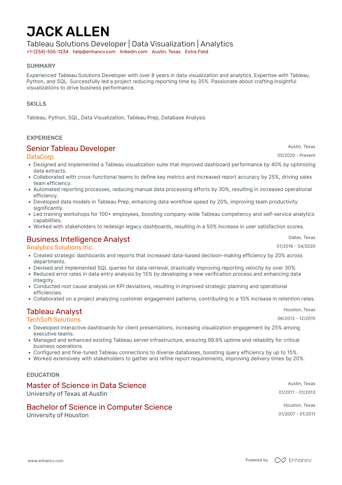 20 Tableau Developer Resume Examples & Guide for 2026