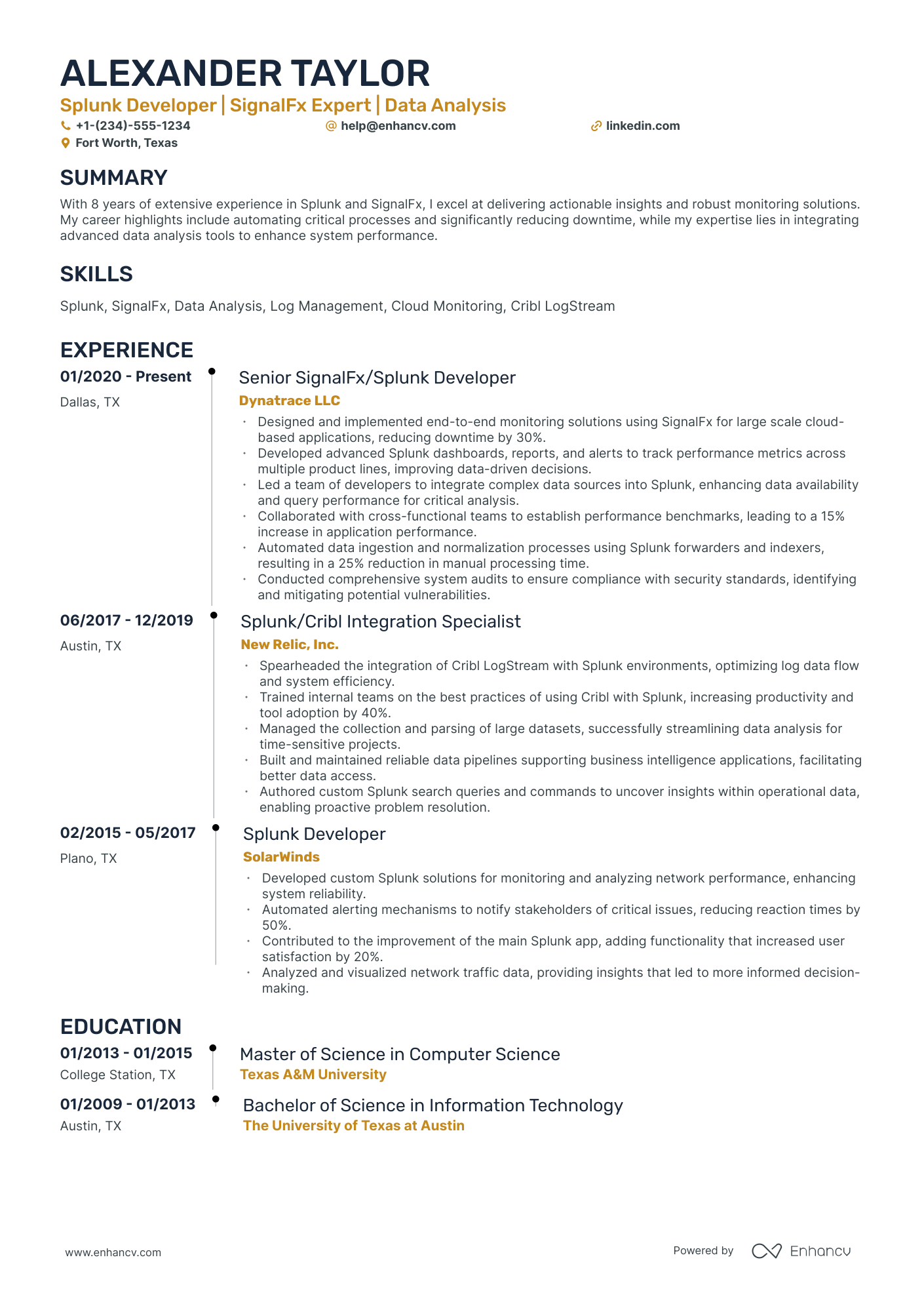 10 Splunk Developer Resume Examples & Guide for 2026