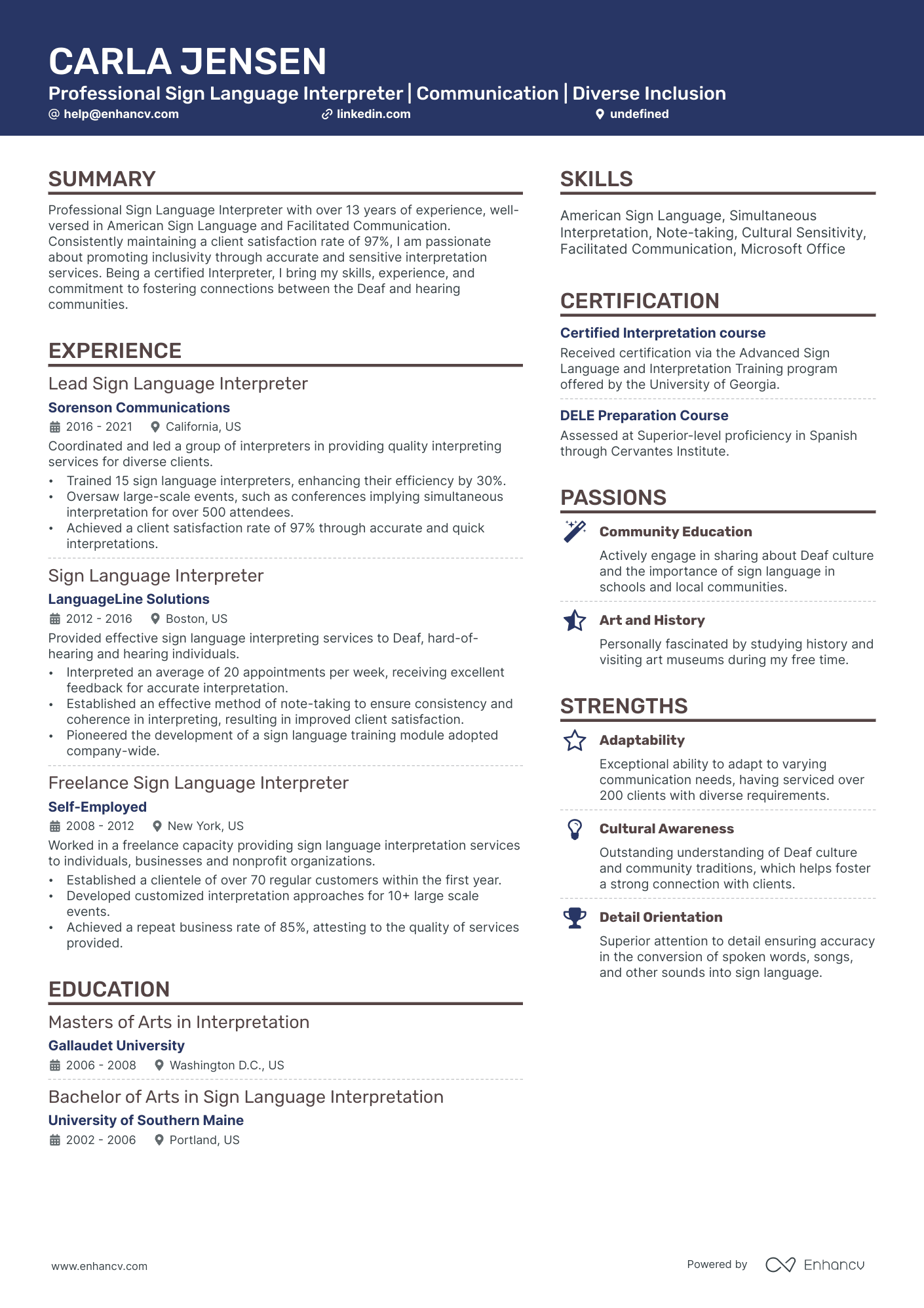 10 Sign Language Interpreter Resume Examples & Guide for 2026