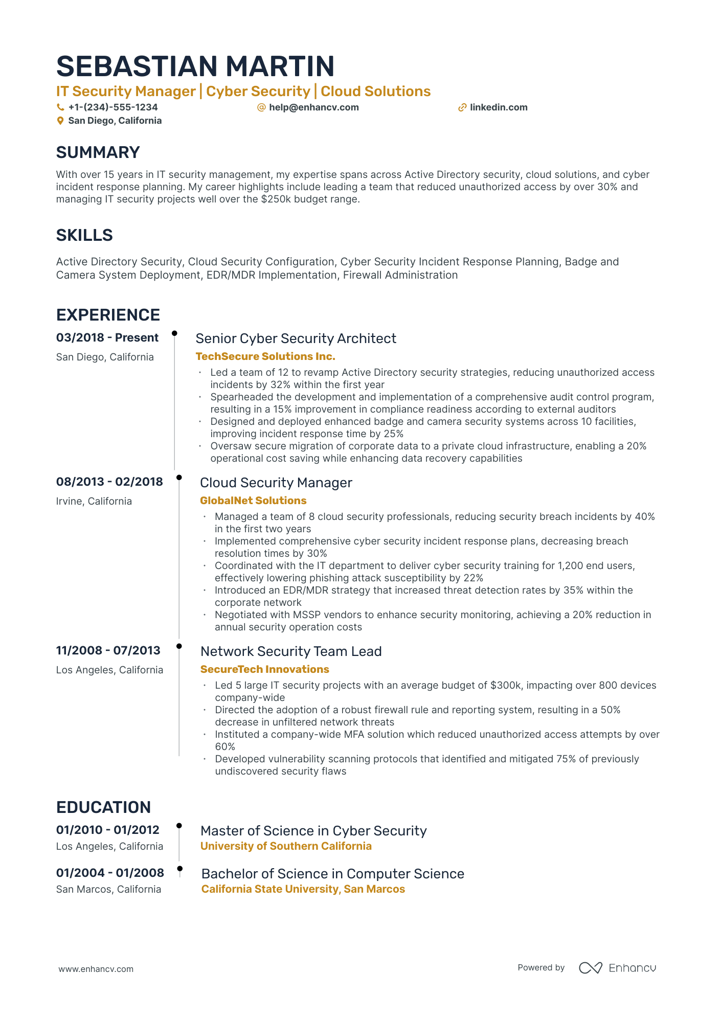 10 IT Security Manager Resume Examples & Guide for 2025