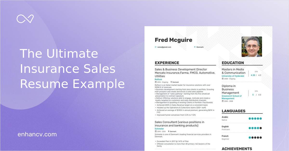 Insurance Sales Resume Examples + Expert Advice | Enhancv.com (Layout ...