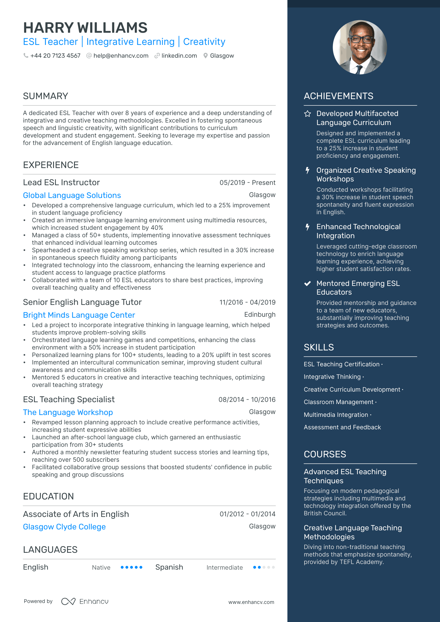 ESL Teacher CV Examples & Guide for 2025