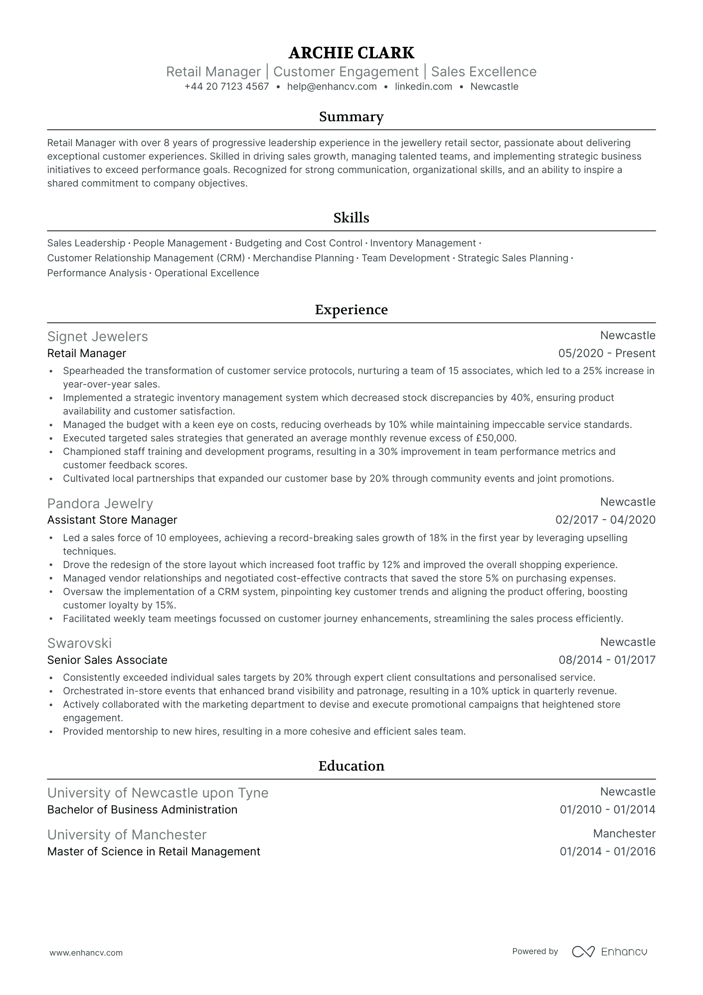 Retail Manager CV Examples & Guide for 2025