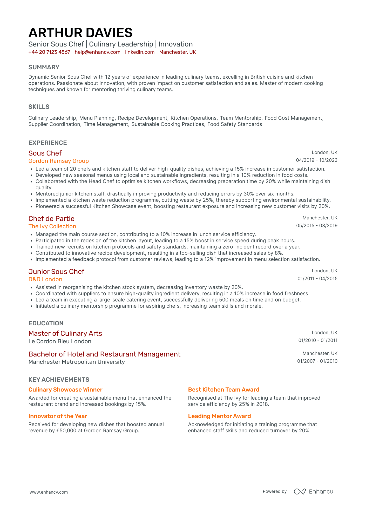 Chef CV Examples & Guide for 2025