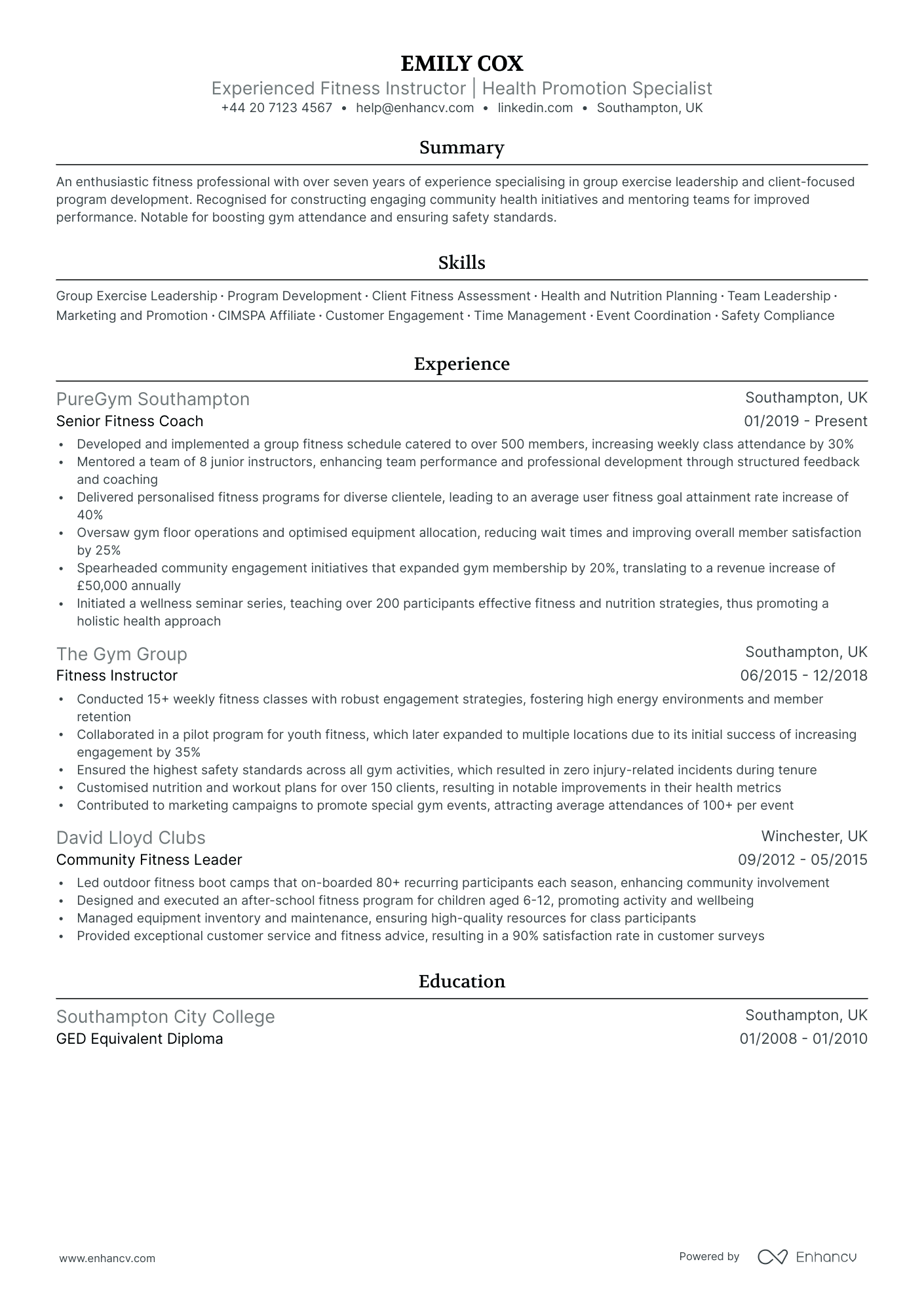 Gym CV Examples & Guide for 2025