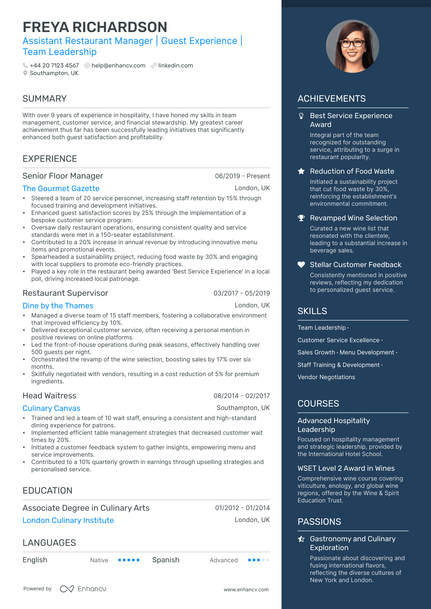 Assistant Restaurant Manager CV Examples & Guide for 2025