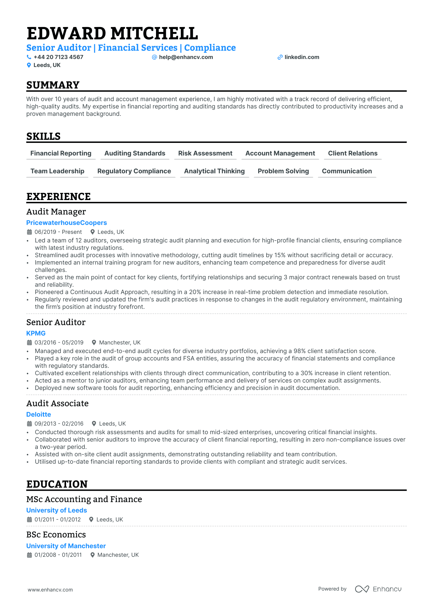 Audit Manager CV Examples & Guide for 2025
