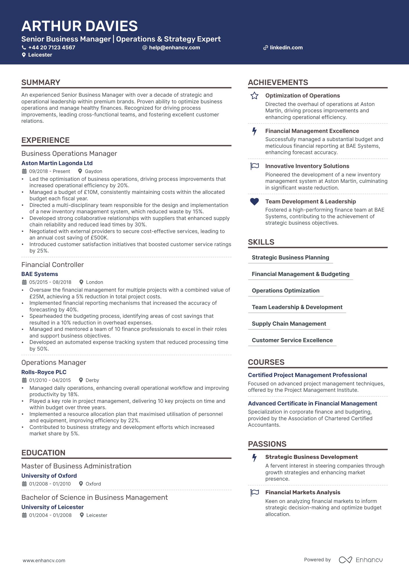 Operations Manager CV Examples & Guide for 2025