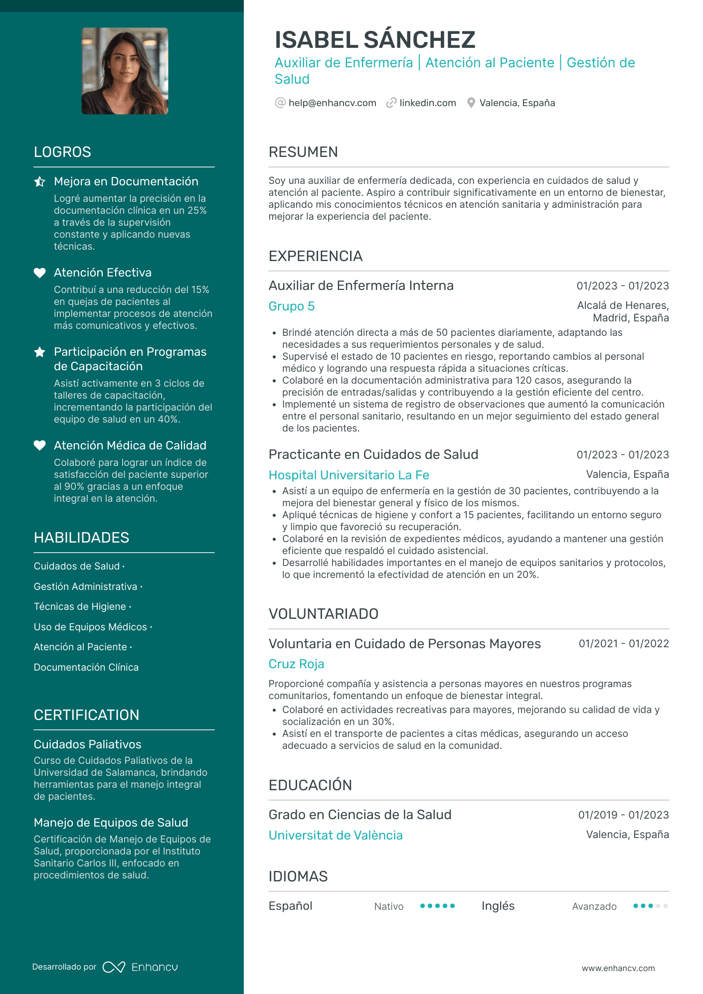 CV Auxiliar de Enfermería: Ejemplos, Modelos y Plantillas