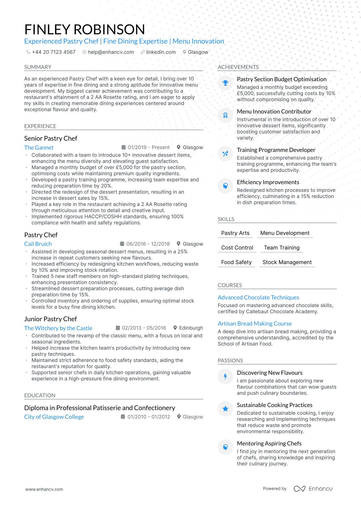 Pastry Chef CV Examples & Guide for 2025