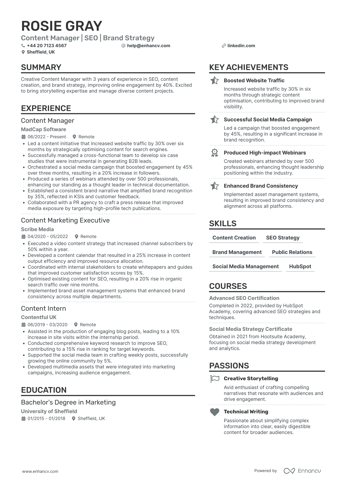 Content Manager CV Examples & Guide for 2025