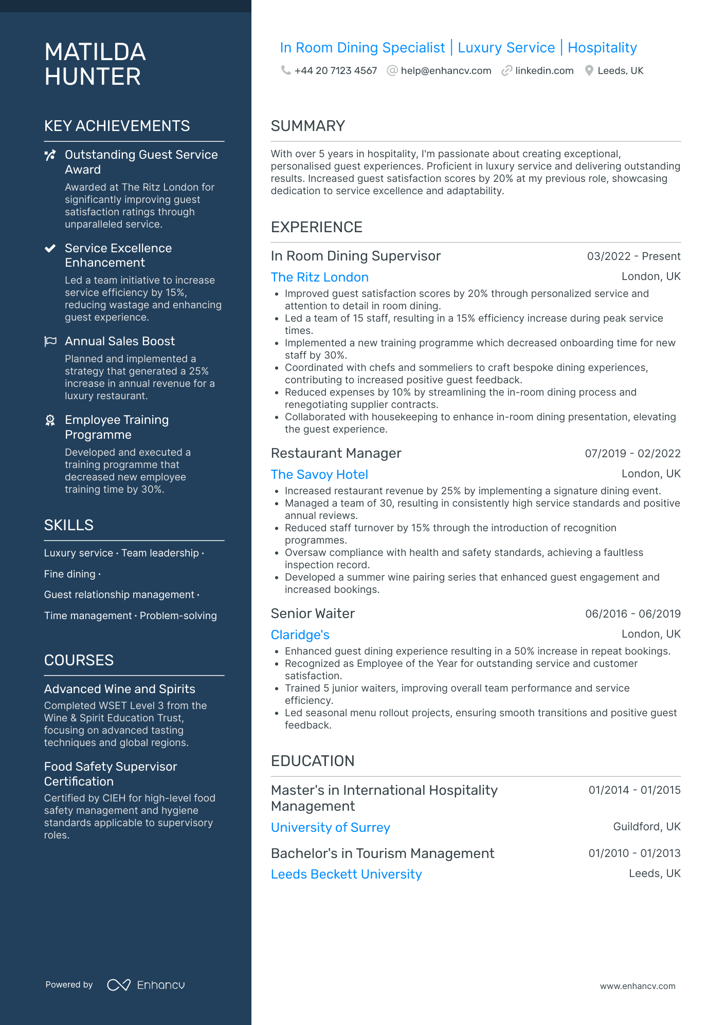 Waiter CV Examples & Guide for 2026