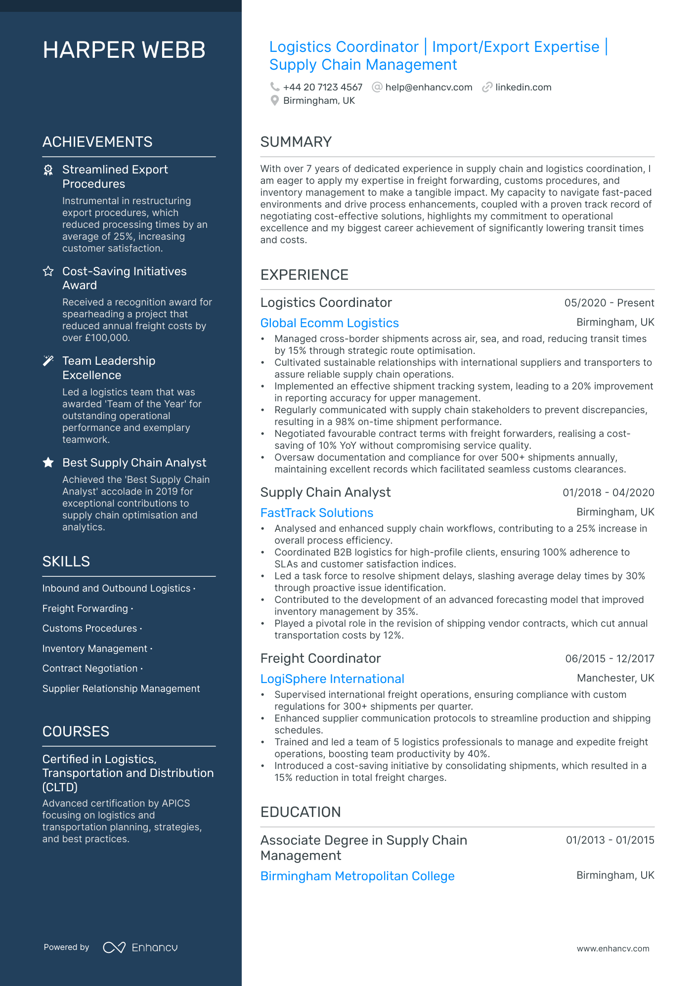 Logistics Coordinator CV Examples & Guide for 2025
