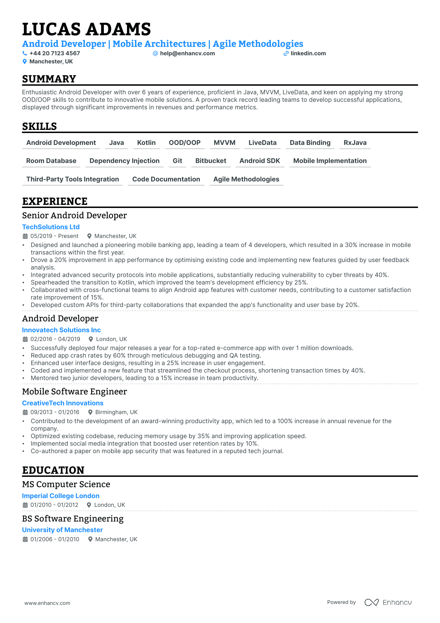 Android Developer CV Examples & Guide for 2025
