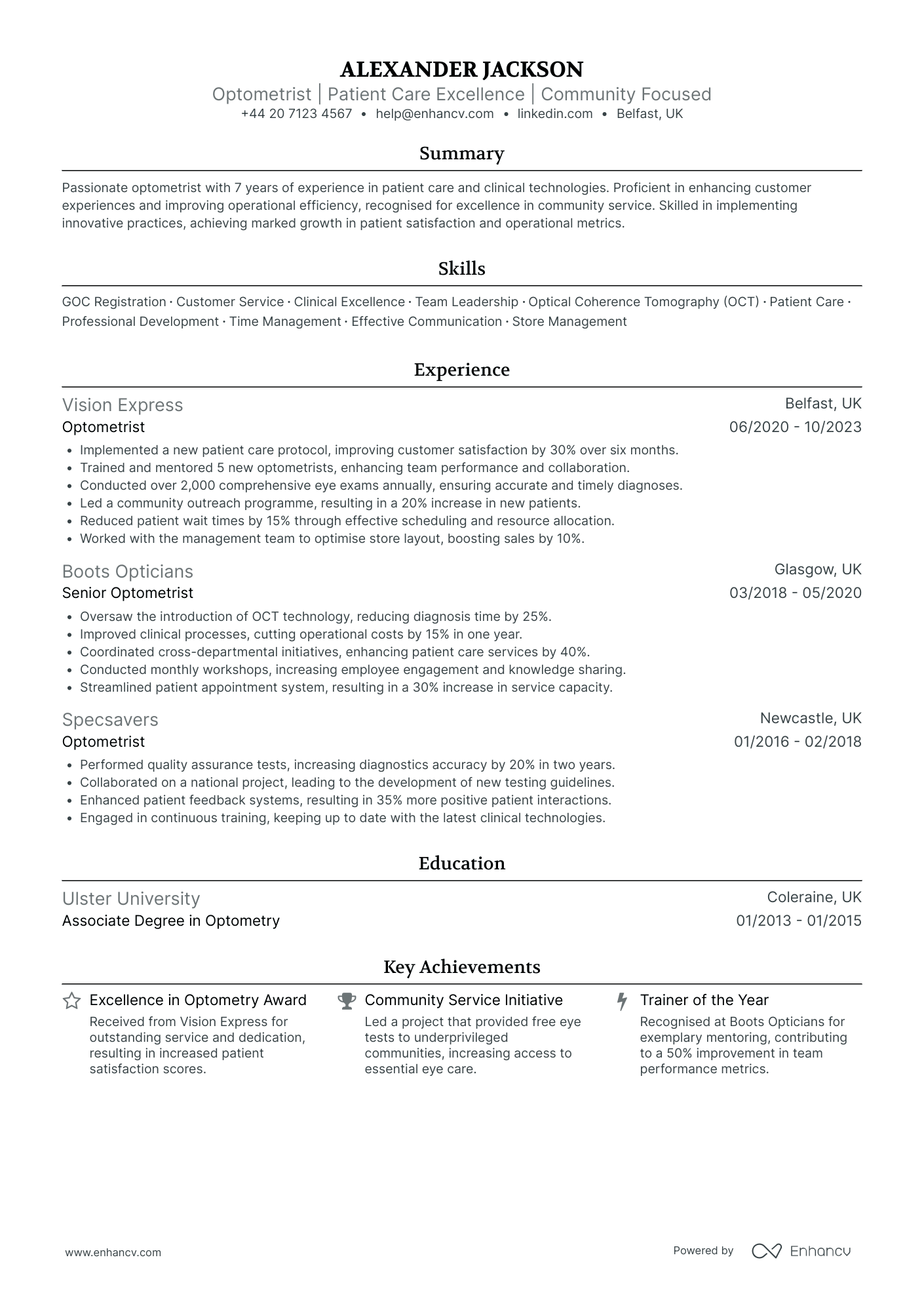 Optometry CV Examples & Guide for 2026