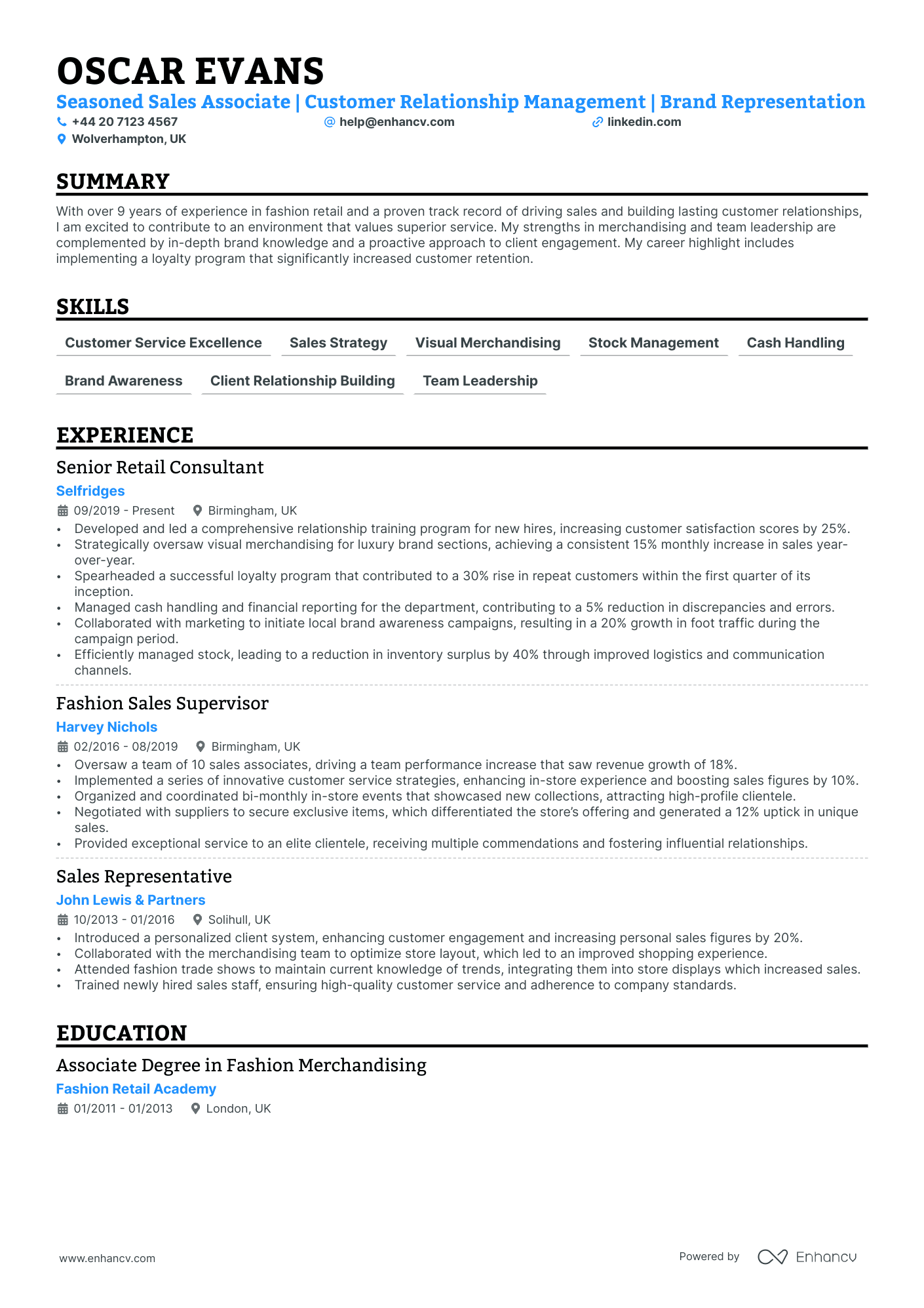Fashion Retail CV Examples & Guide for 2025