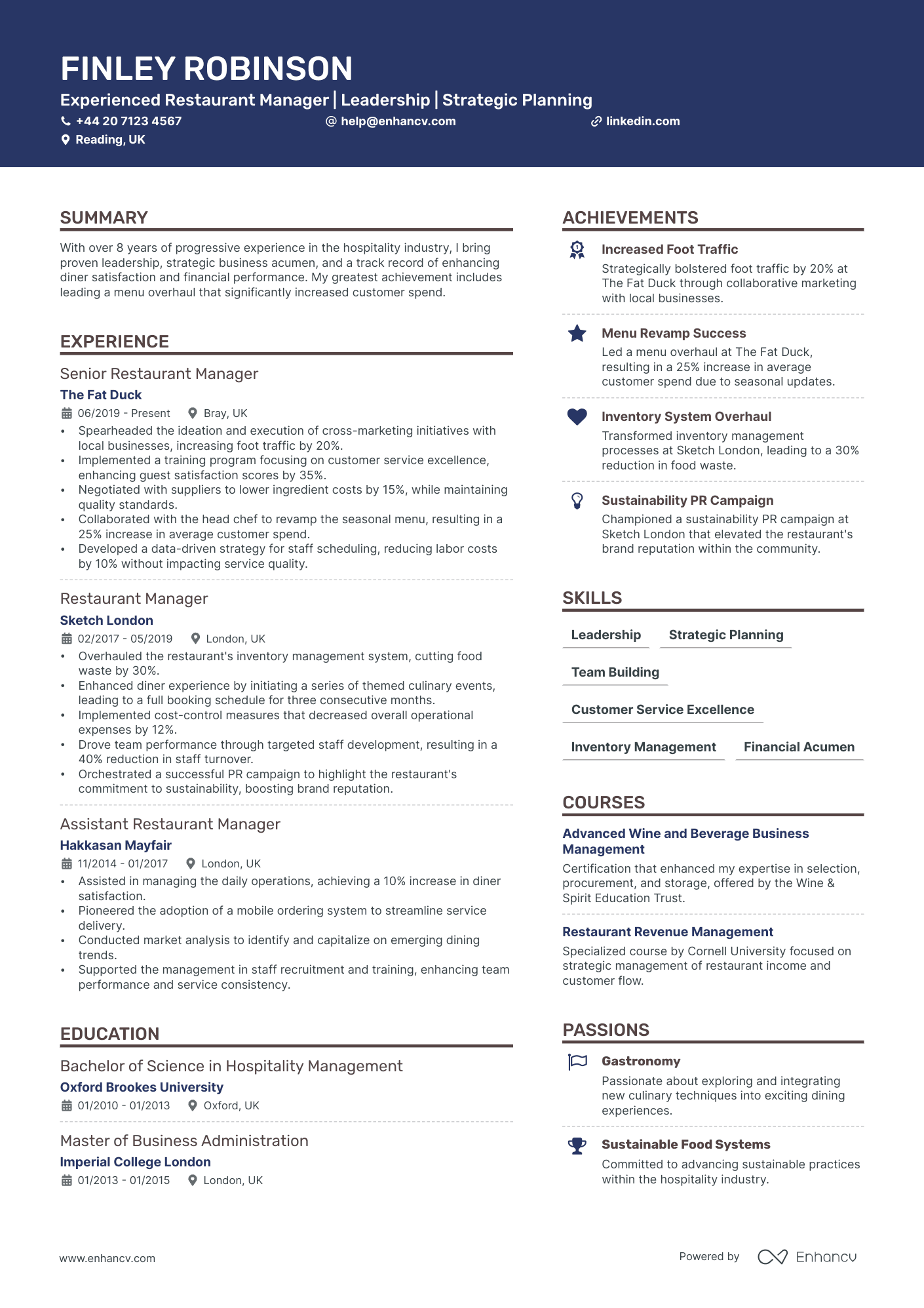 Restaurant General Manager CV Examples & Guide for 2025