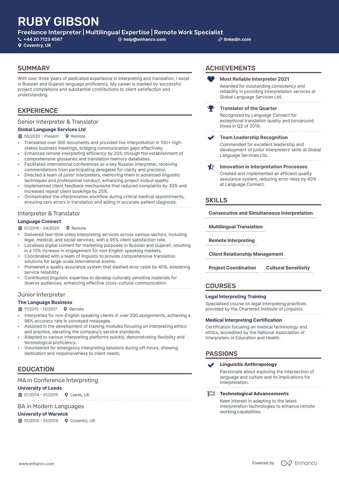 Translator CV Examples & Guide for 2025