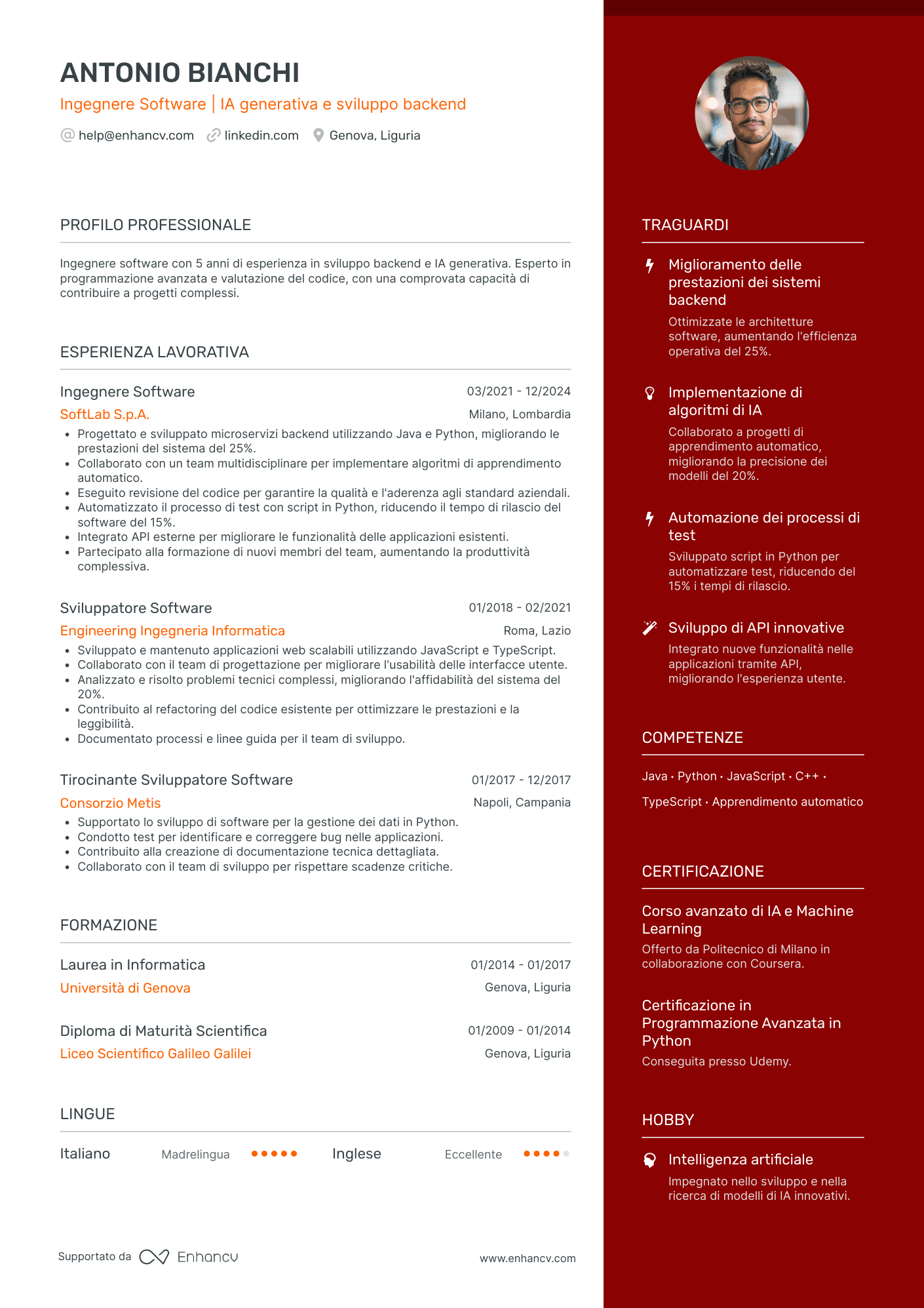 Crea un CV con IA professionale e veloce