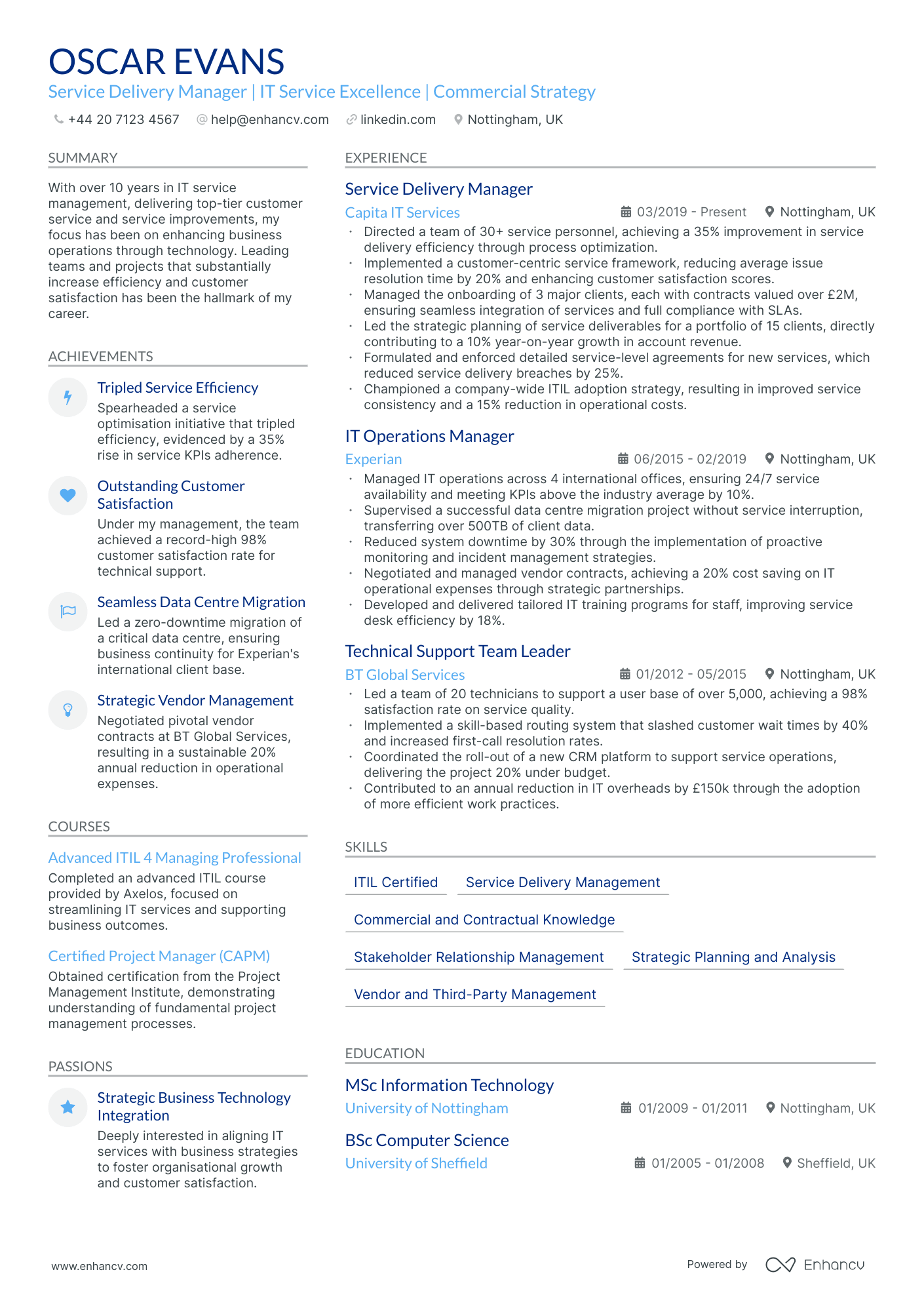 Service Delivery Manager CV Examples & Guide for 2025