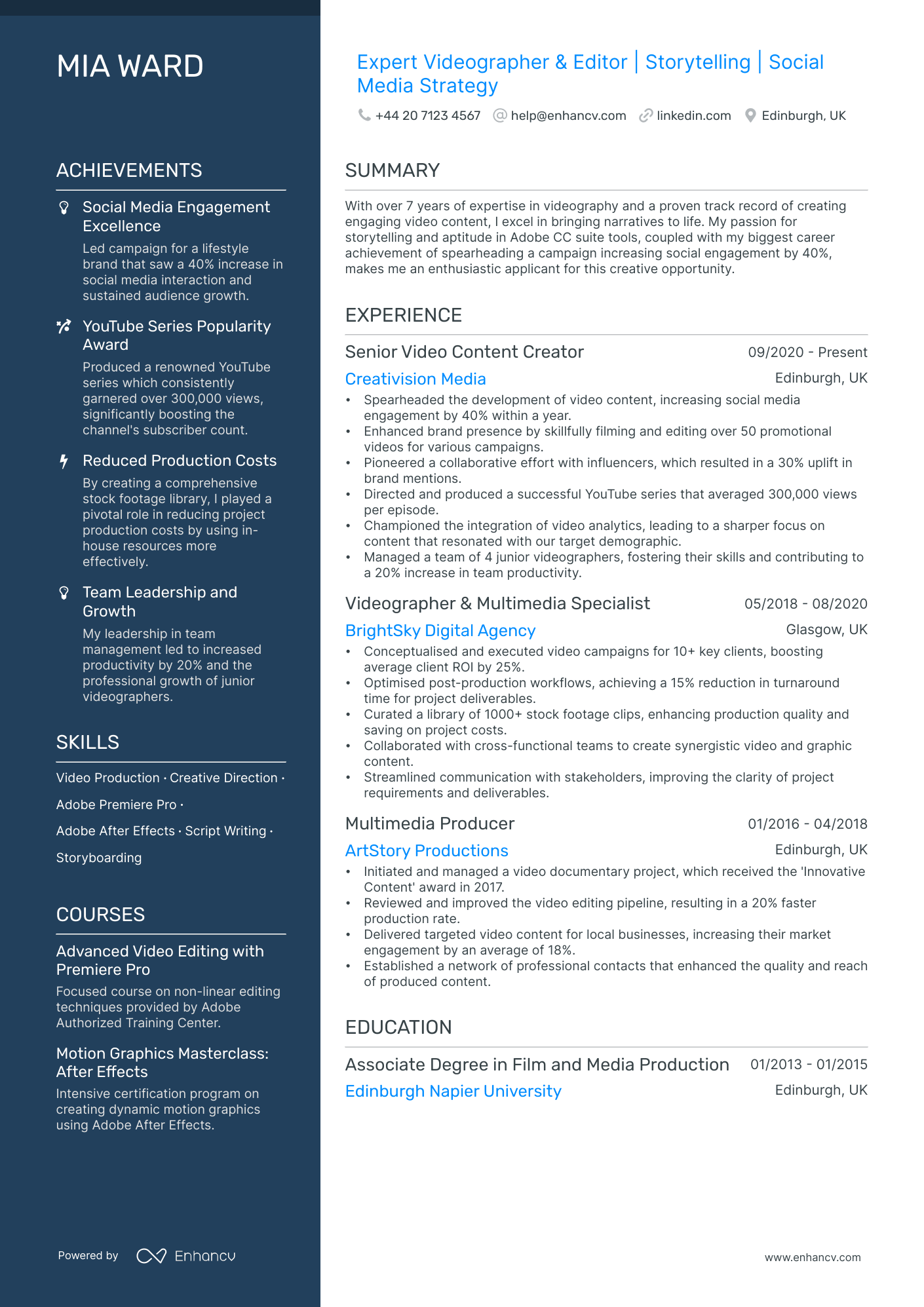 Videographer CV Examples & Guide for 2025